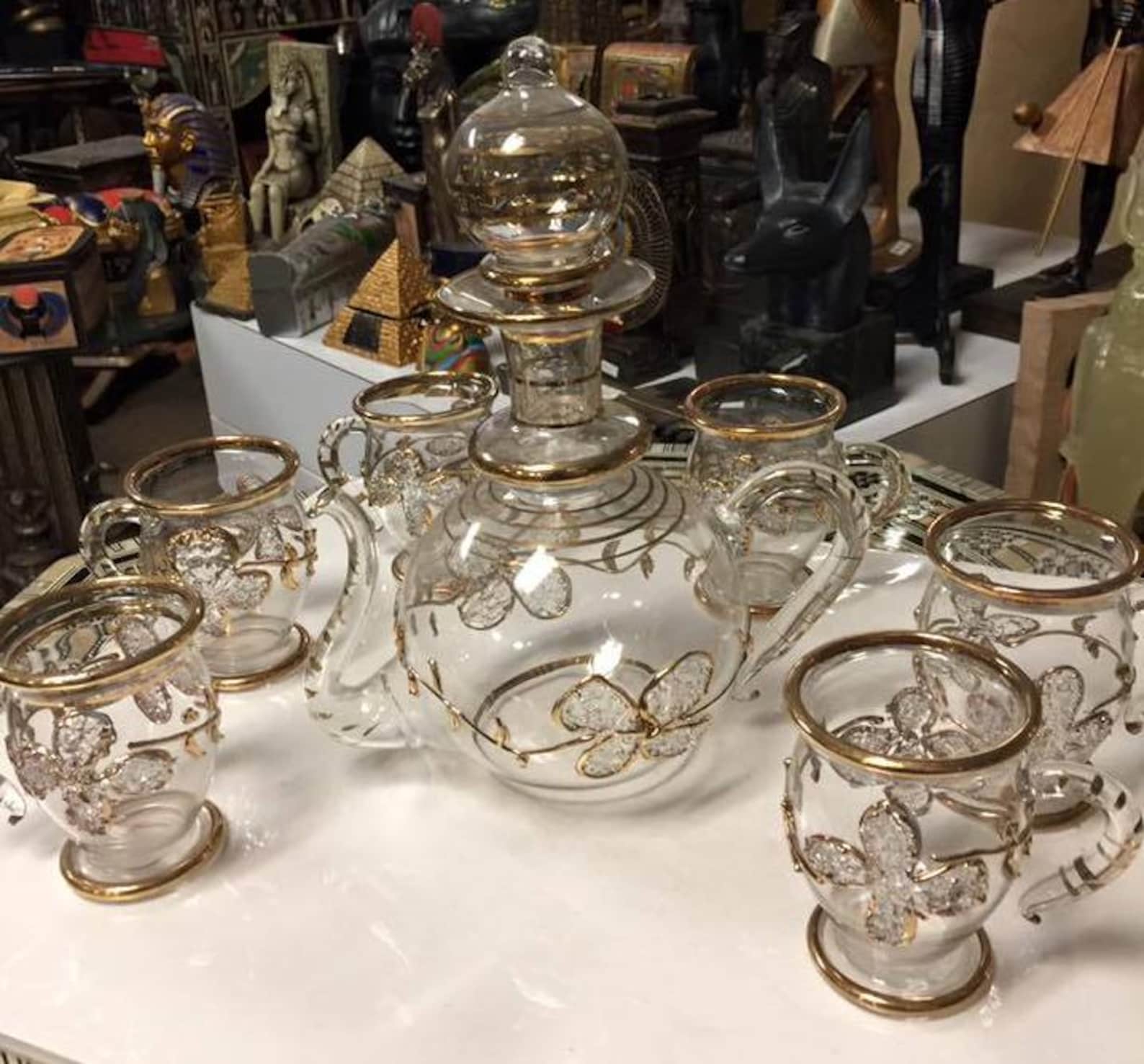 Unique Large Old Egyptian Blown Tea Coffee Set Glass "made in Egypt" - Etsy