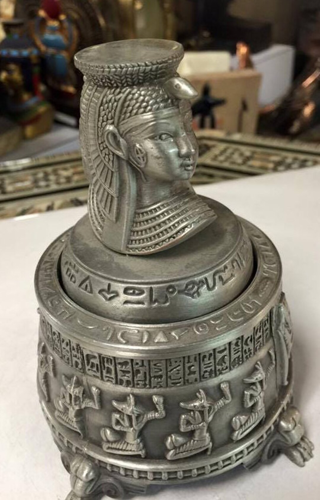 Vintage Unique Egyptian Queen Cleopatra Pewter Music Box Made in Egypt ...