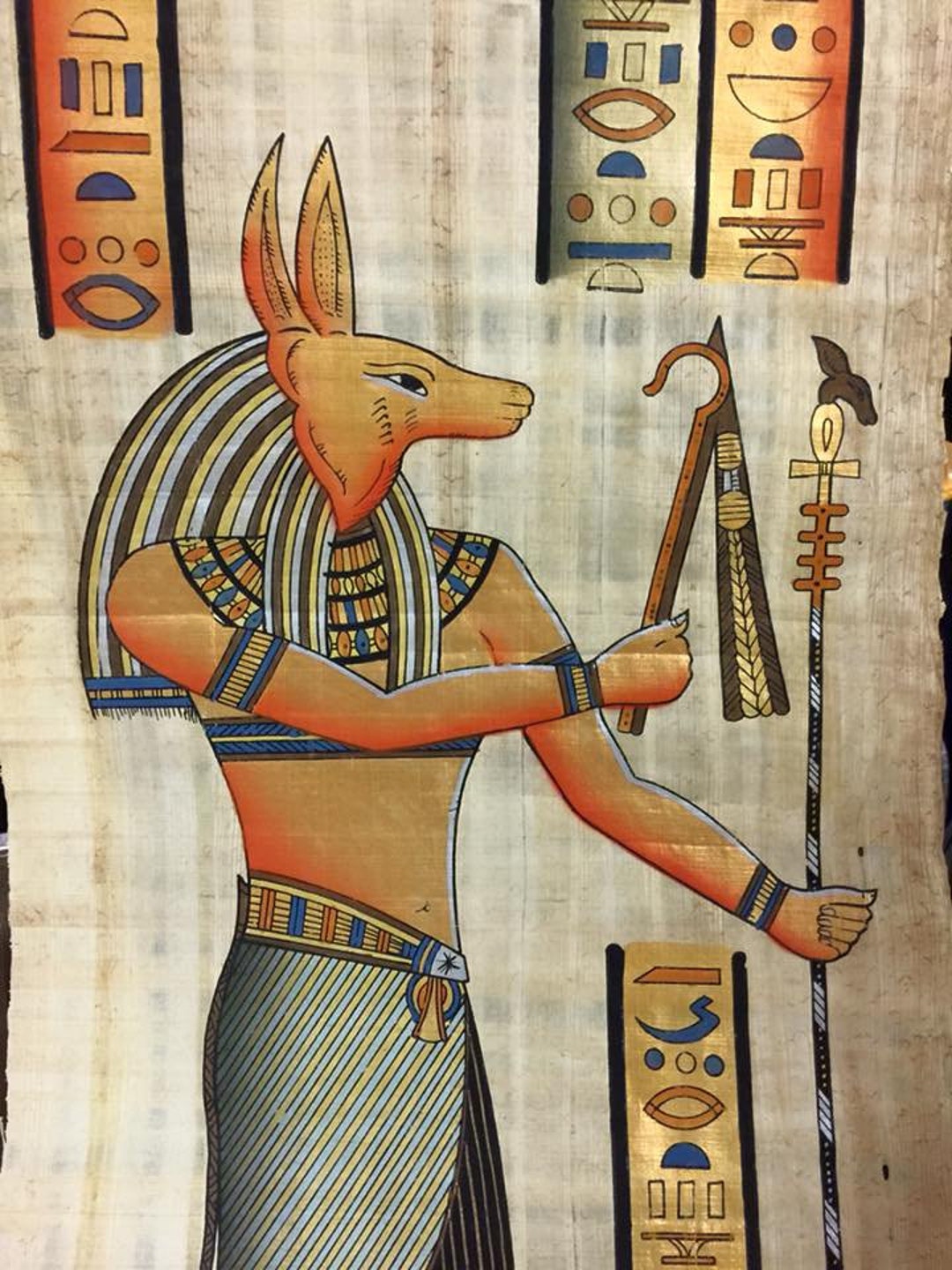 Unique L Signed Painted Papyrus GOD ANUBIS 23'' X 8'' Mad in Egypt - Etsy