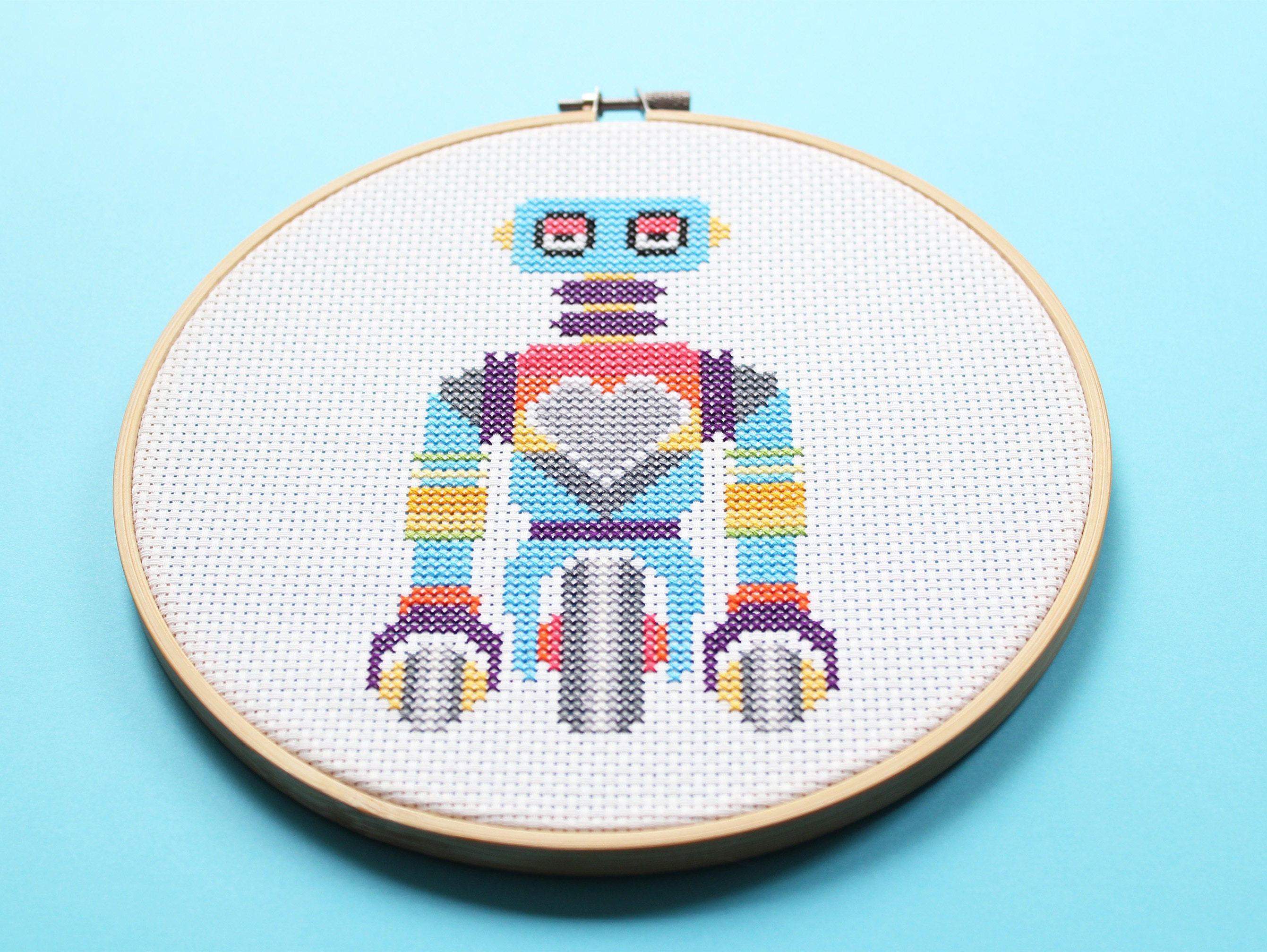Wheelie Bot Modern counted cross stitch kit Easy Beginner | Etsy