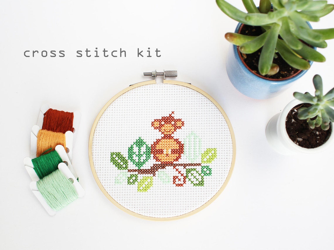 Mini Monkey Modern Kids Counted Cross Stitch Kit Easy - Etsy