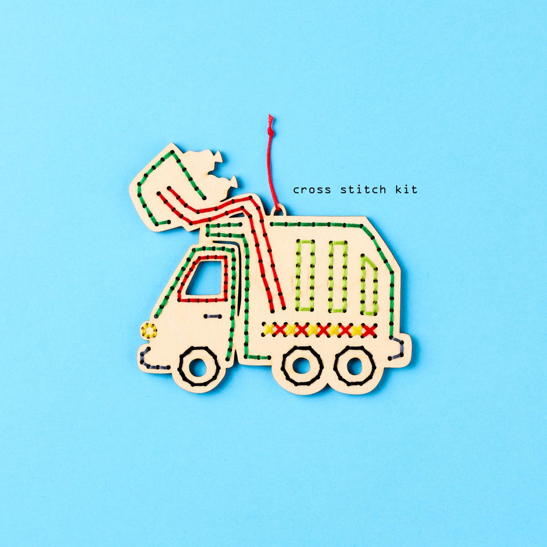 Garbage Truck - Easy DIY Stitch Kit With Wood Shape - Modern Cross ...
