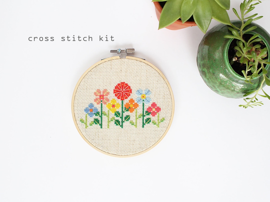 Flower Garden - Modern DIY Cross Stitch Kit - Beginners Cross Stitch ...