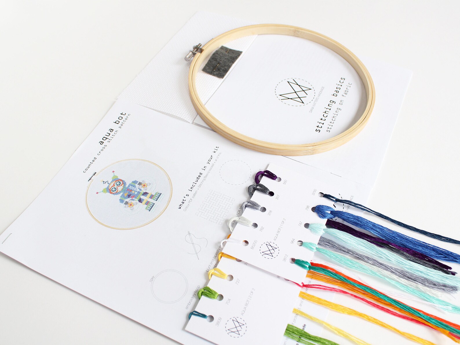 Aqua Bot - Modern Beginner DIY Cross Stitch Kit - Robot Cross Stitch ...