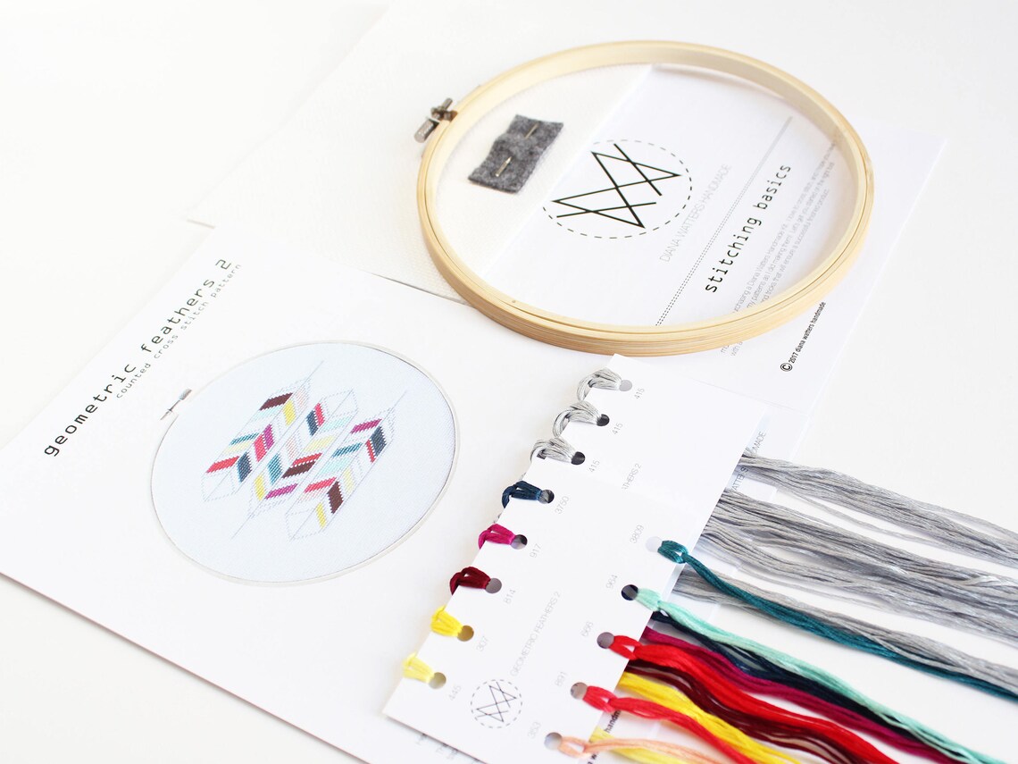 Geometric Feathers 2 - Modern DIY Cross Stitch Kit - Beginners Cross ...