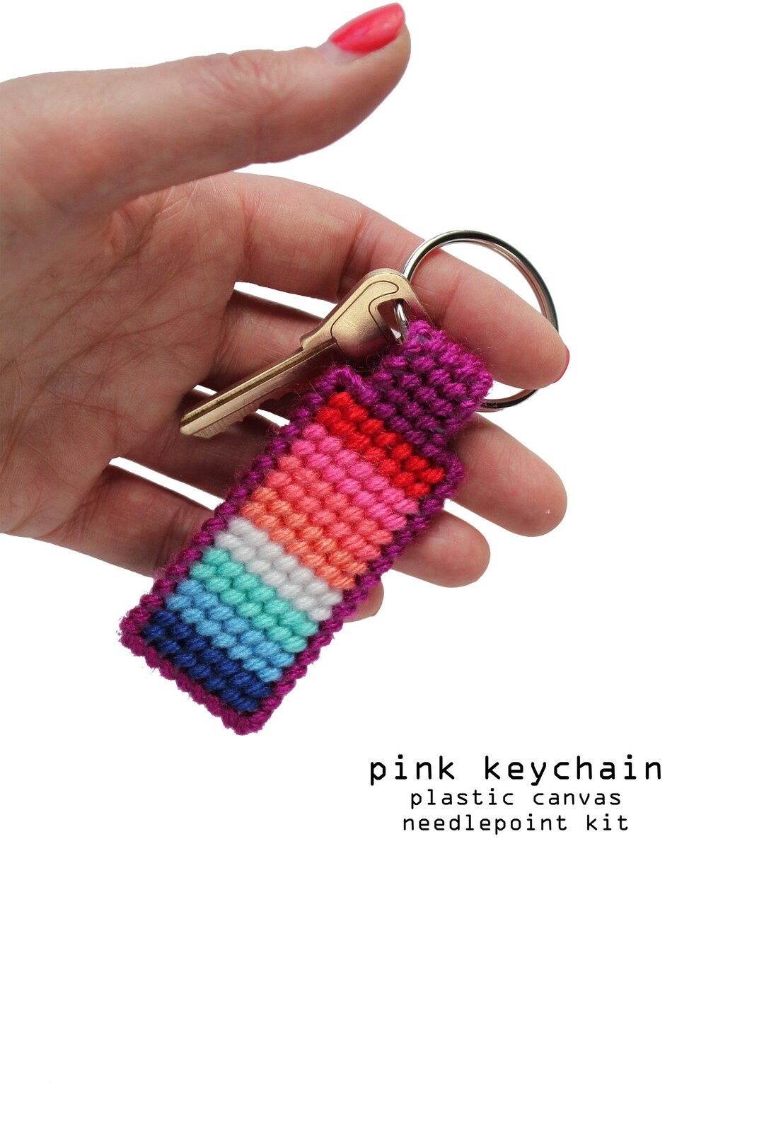 Pink Keychain - Plastic Canvas Needlepoint Kit - Beginner Kit - Etsy