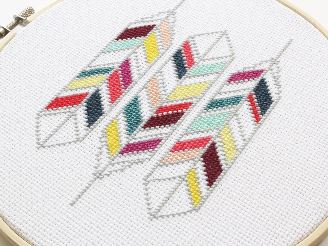 Geometric Feathers 2 - Modern DIY Cross Stitch Kit - Beginners Cross ...