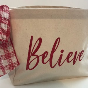 Believe Christmas Basket, Monogram Canvas Gift Basket, Personalized ...