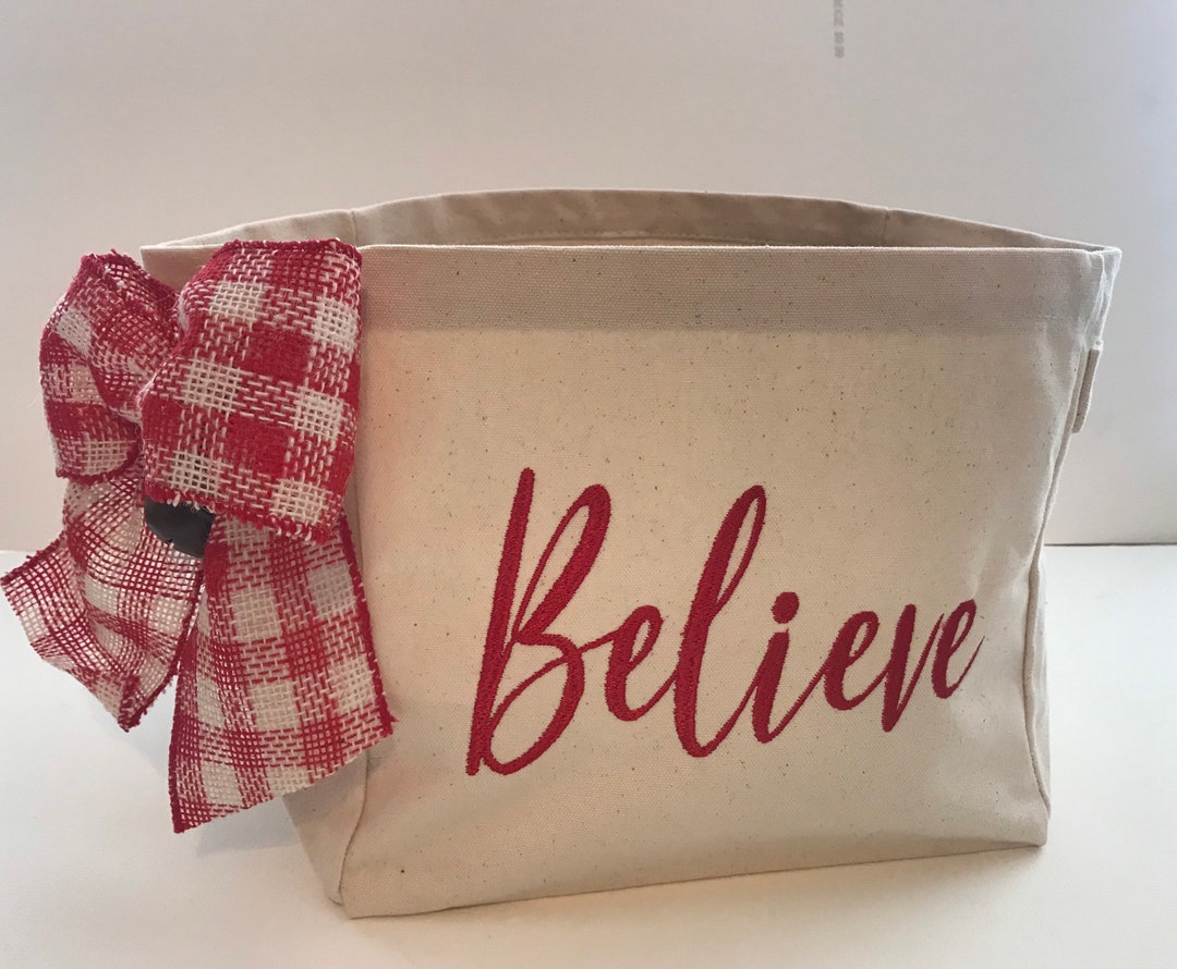 Believe Christmas Basket, Monogram Canvas Gift Basket, Personalized ...