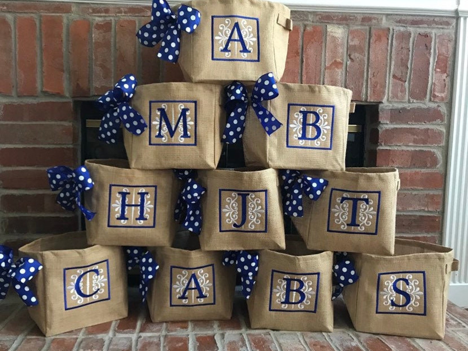 Burlap Basket, Monogram Initial Burlap Gift Basket, Personalized Basket ...