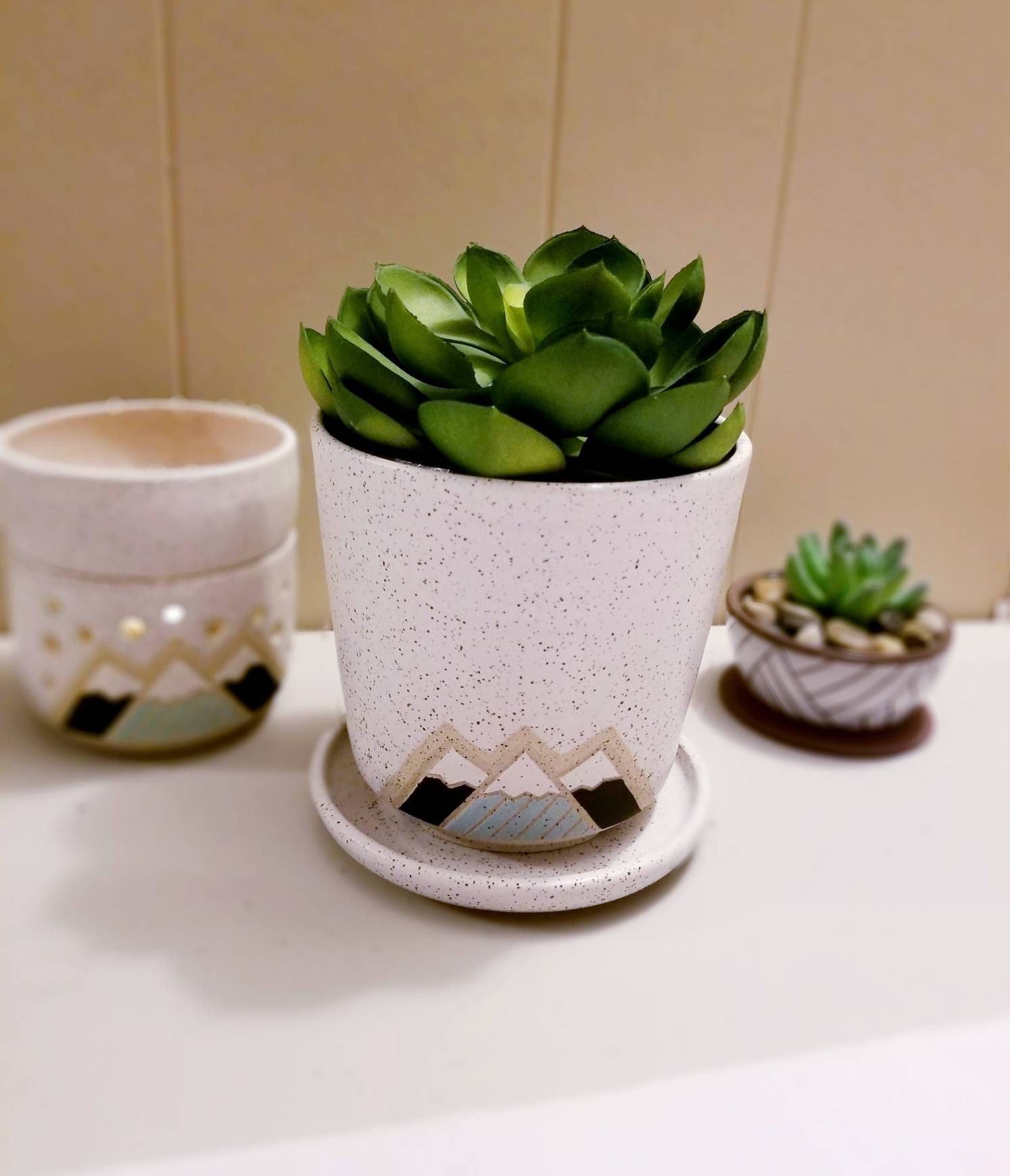 Handmade Ceramic Indoor Planter Modern Snowy Mountain Design | Etsy