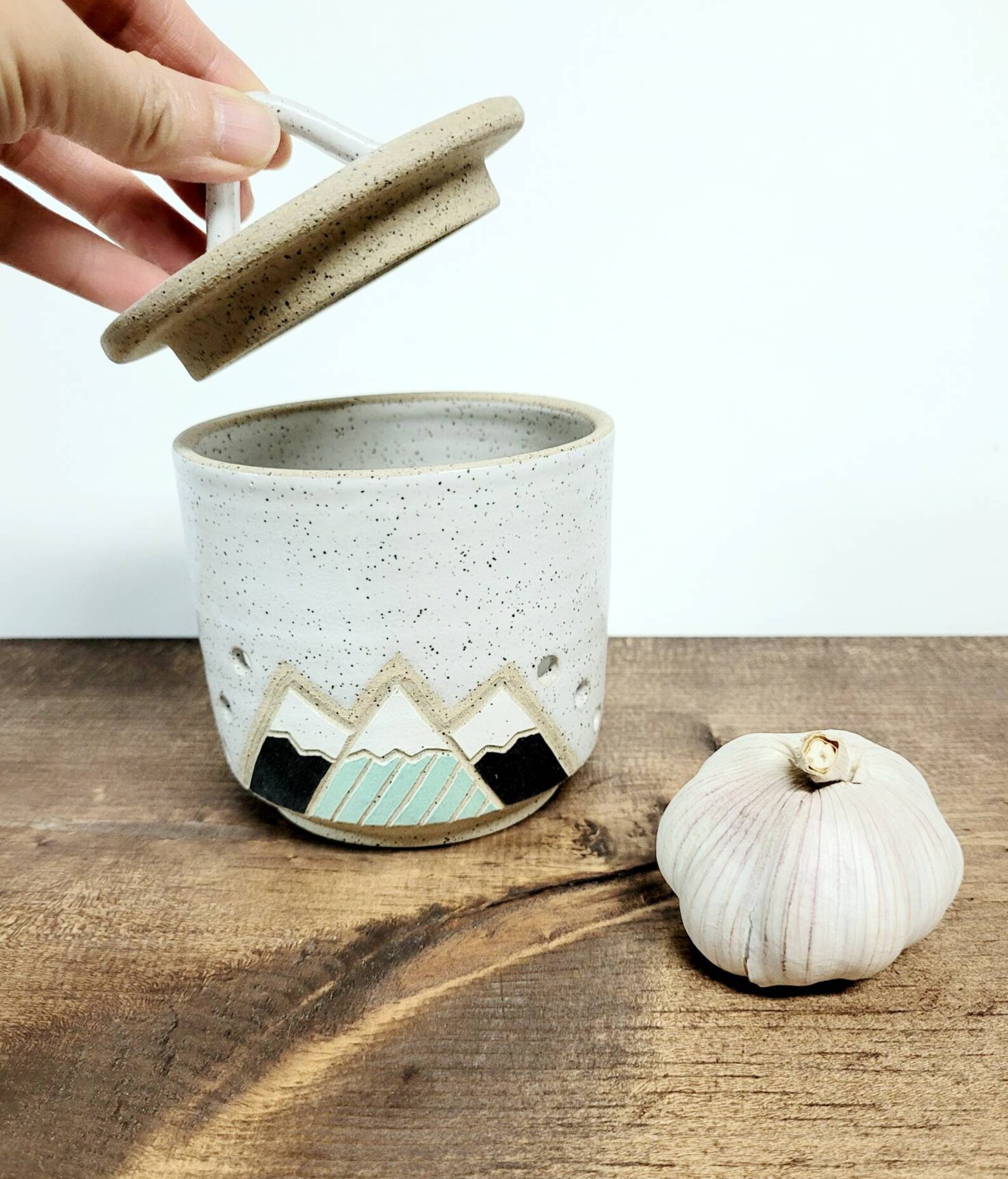 Handmade Ceramic Garlic Jar Modern Mountain Design Wheel - Etsy