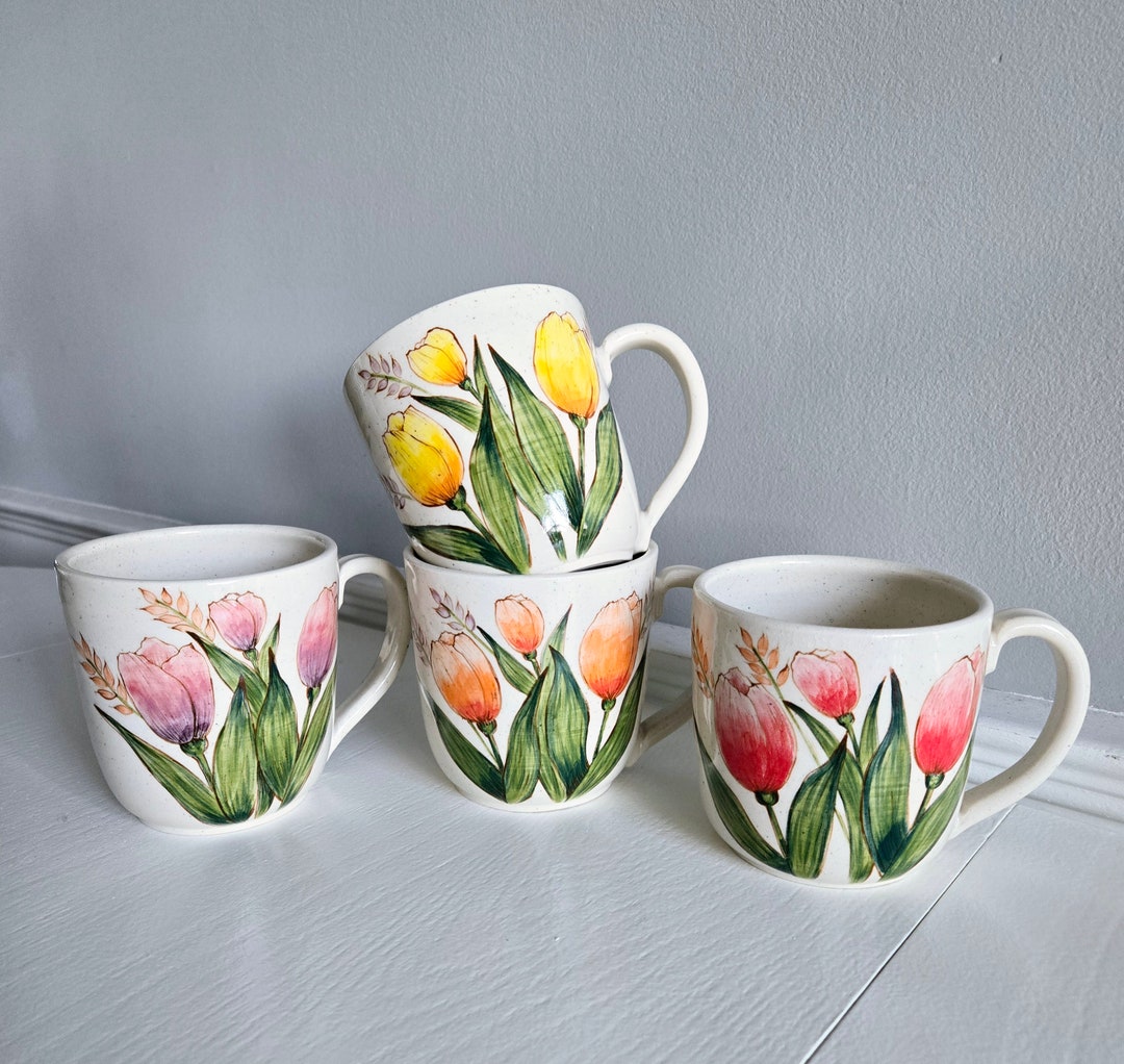 Handmade Tulip Mug: Wheel Thrown, Hand Painted Pottery - Etsy
