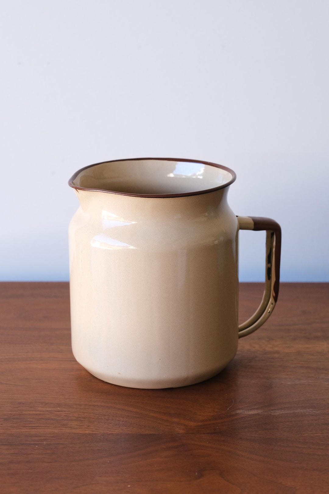 Vintage Beige Enamelware Pitcher: Rustic Farmhouse Decor | Water ...