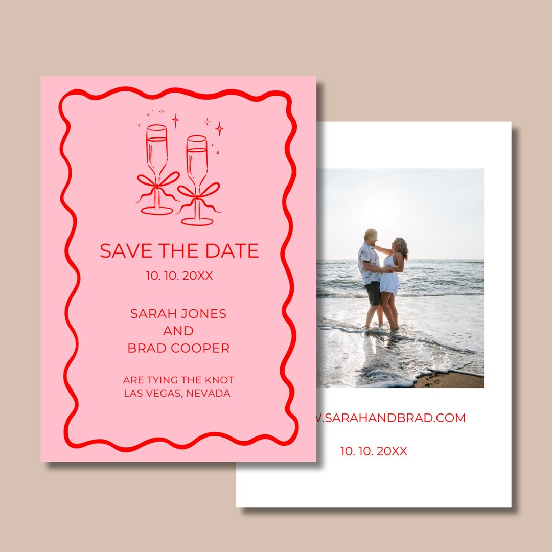 Modern Whimsy: Pink and Red Save the Date Digital Invitation Template ...