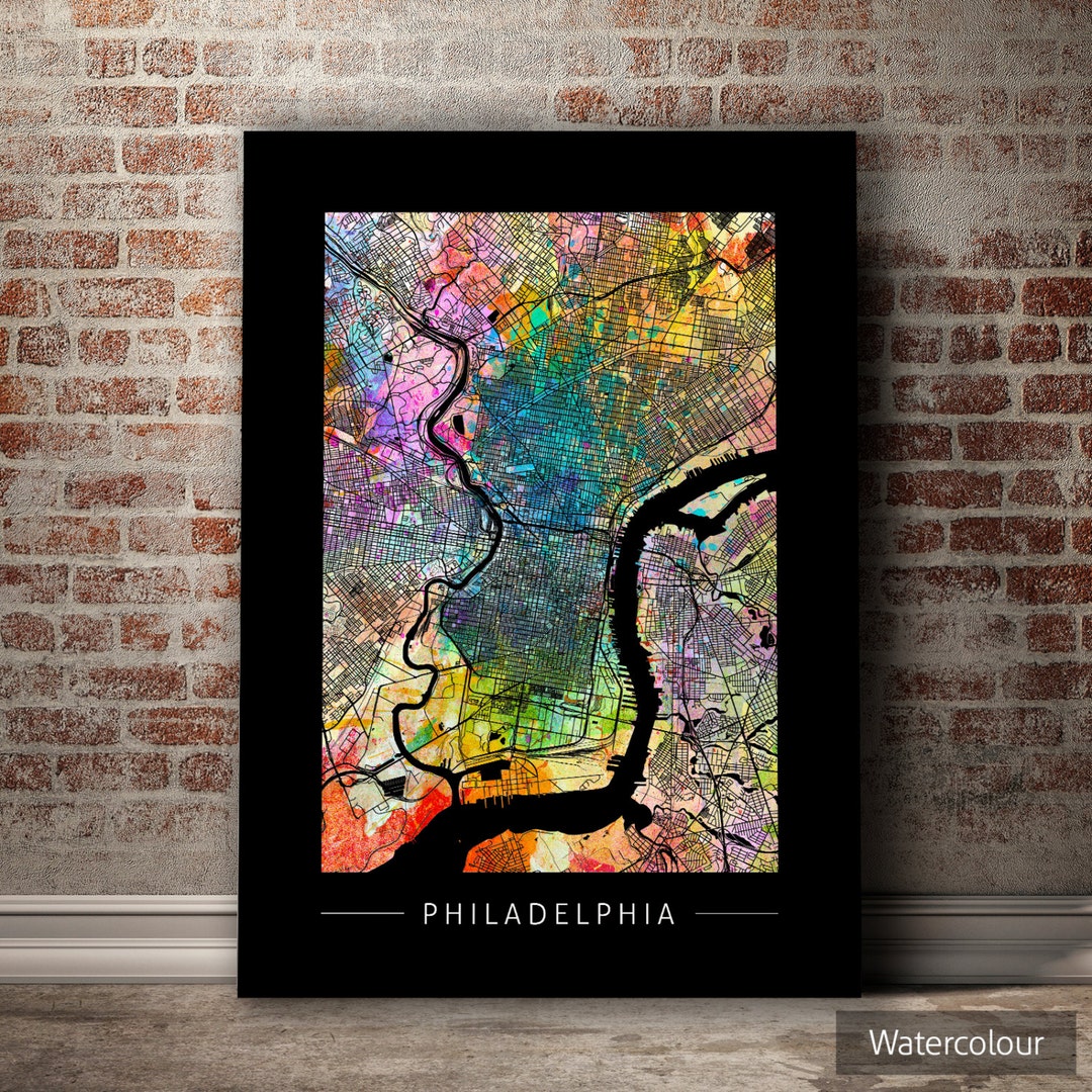 Philadelphia Map - City Street Map, Pennsylvania - Art Print Watercolor ...