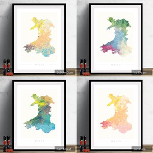 Wales Map - Country Map of Wales - Art Print Watercolor Illustration ...