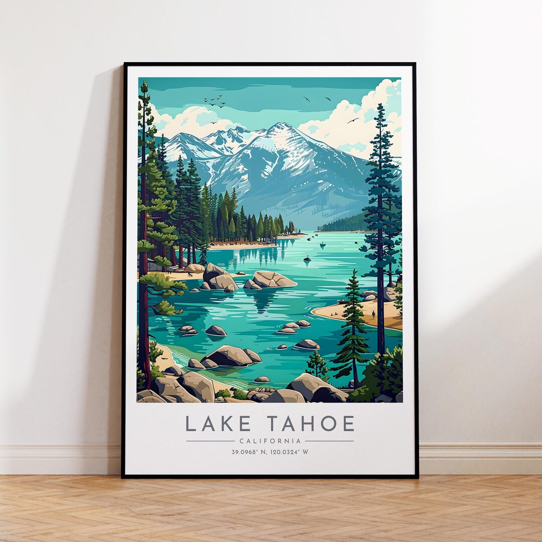 Lake Tahoe Travel Poster - California, Lake Tahoe Travel Print, Home ...