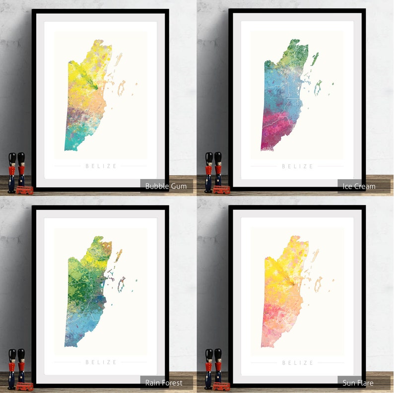 Belize Map Country Map of Belize Art Print Watercolor - Etsy