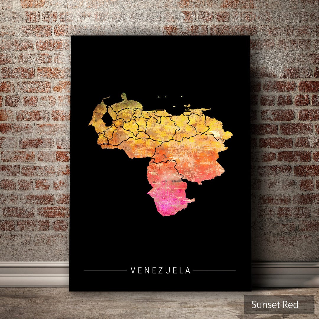 Venezuela Map - Country Map of Venezuela - Art Print Watercolor ...