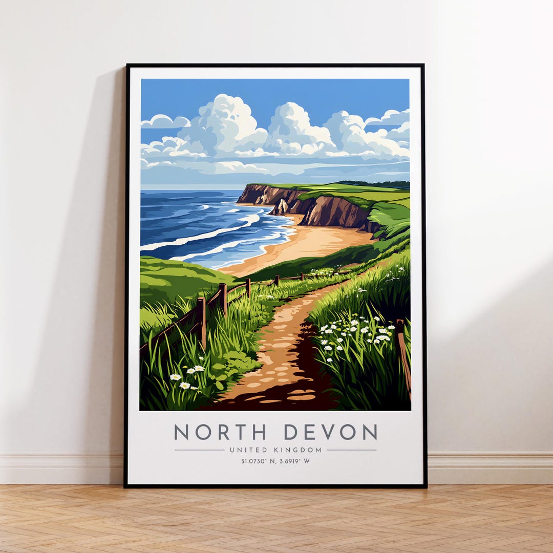 North Devon Travel Poster - England, North Devon Print, Home Decor ...