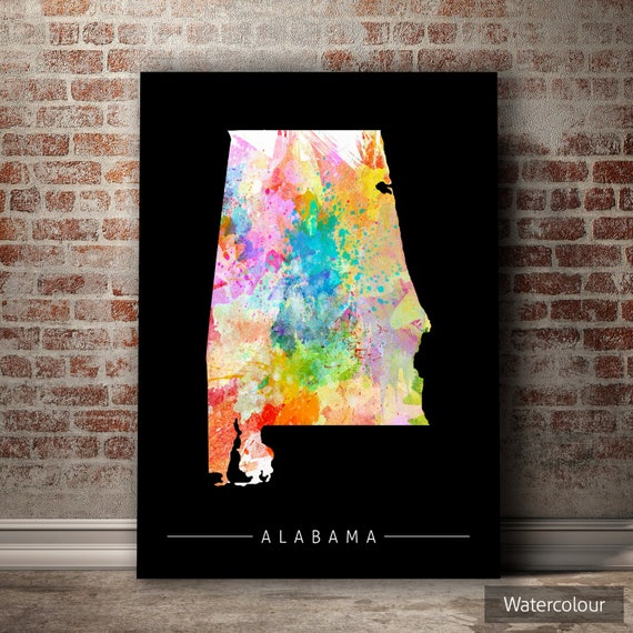 Alabama Map State Map of Alabama Art Print Watercolor | Etsy