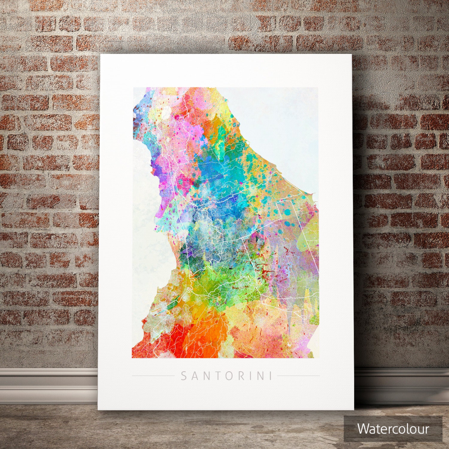 Santorini Fira Map City Street Map Fira Greece Art | Etsy