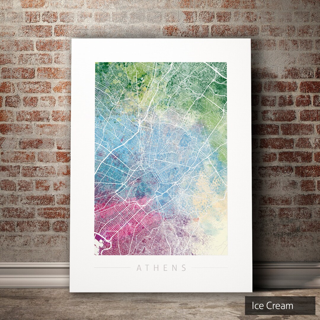 Athens Map - City Street Map of Athens Greece - Art Print Watercolor ...