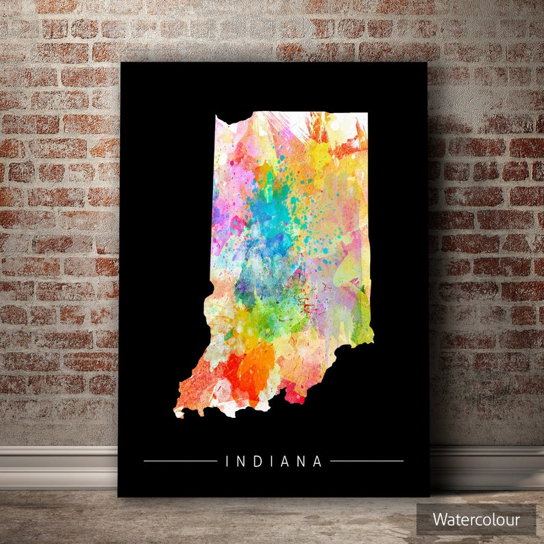 Indiana Map State Map of Indiana Art Print Watercolor - Etsy