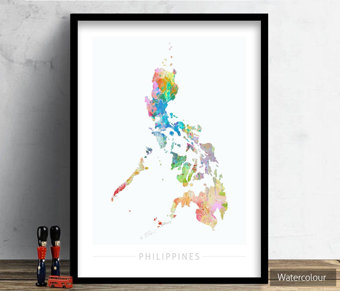 Philippines Map - Country Map of the Philippines - Art Print Watercolor ...