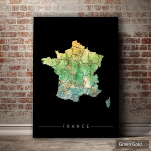 France Map - Country Map of France - Art Print Watercolor Illustration ...