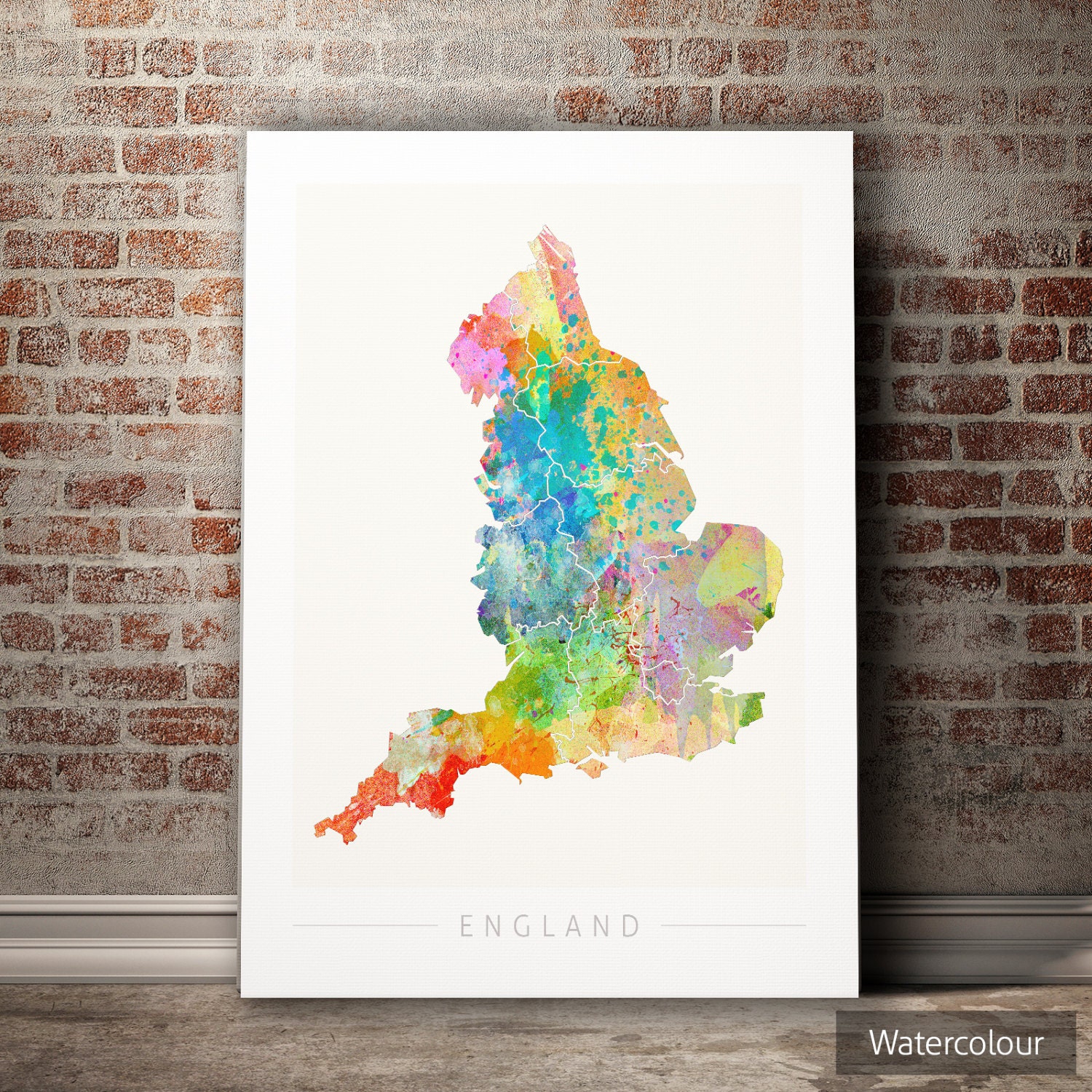 England Map Country Map of England Art Print Watercolor | Etsy