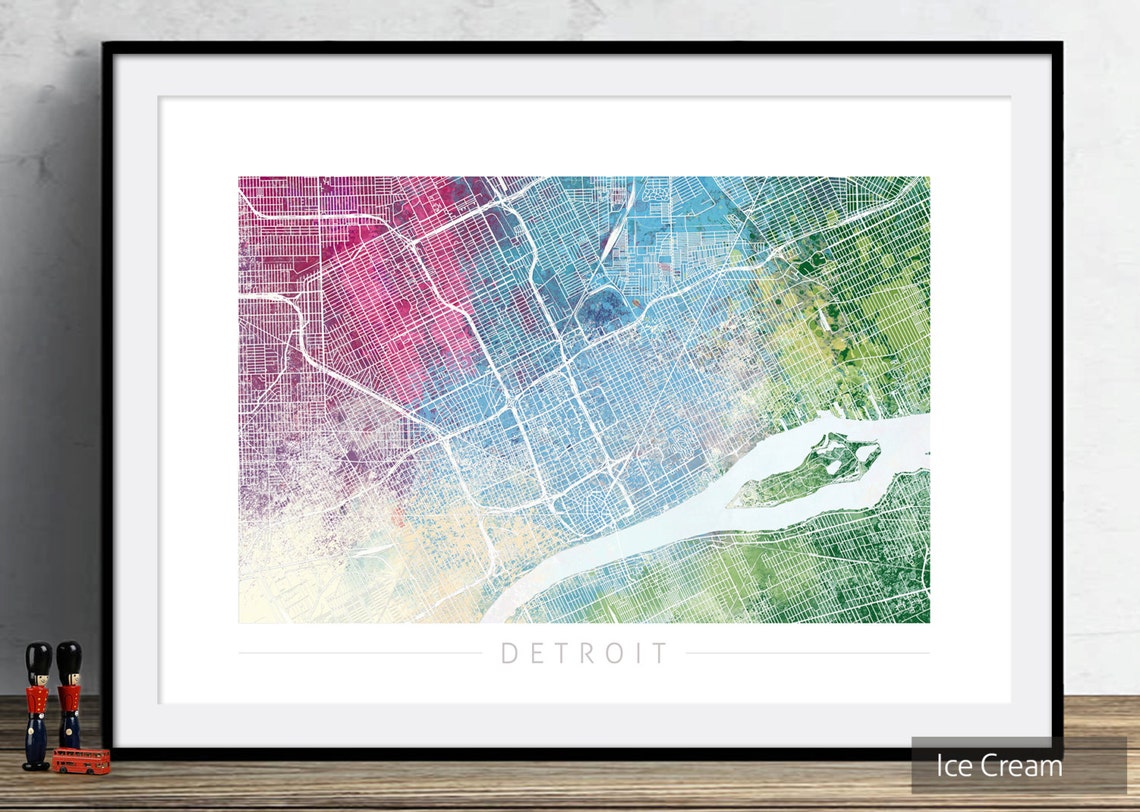 Detroit Map City Street Map of Detroit Michigan Art Print | Etsy