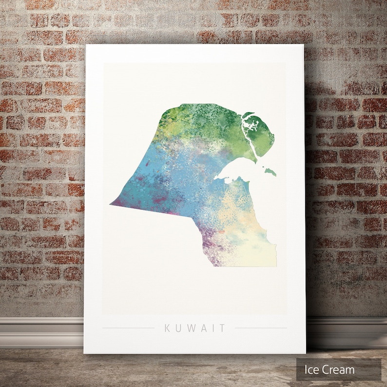 Kuwait Map - Country Map of Kuwait - Art Print Watercolor Illustration ...