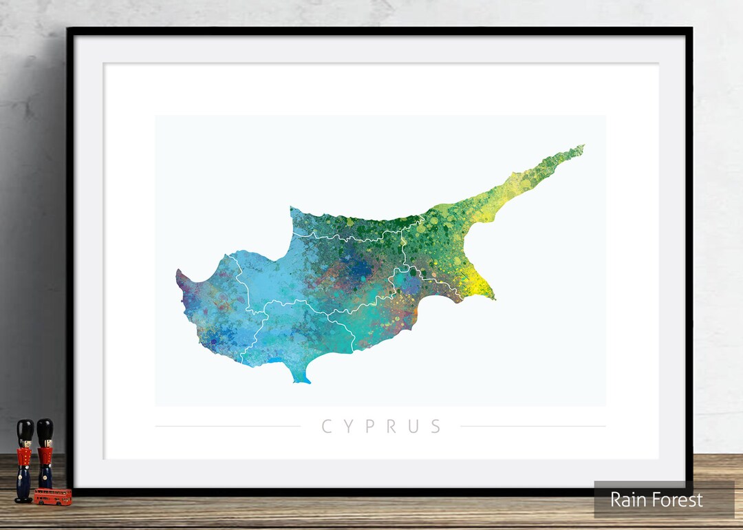 Cyprus Map - Country Map of Cyprus - Art Print Watercolor Illustration ...