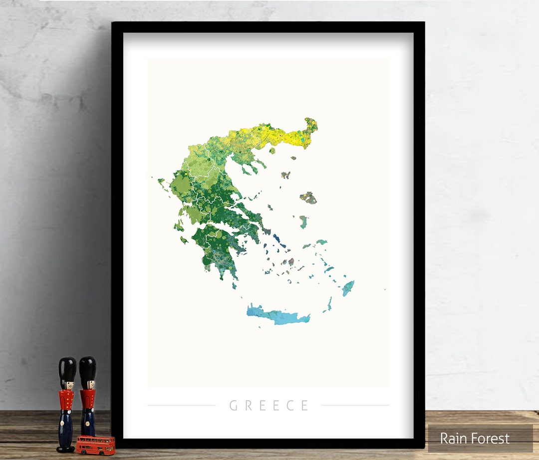 Greece Map - Country Map of Greece - Art Print Watercolor Illustration ...