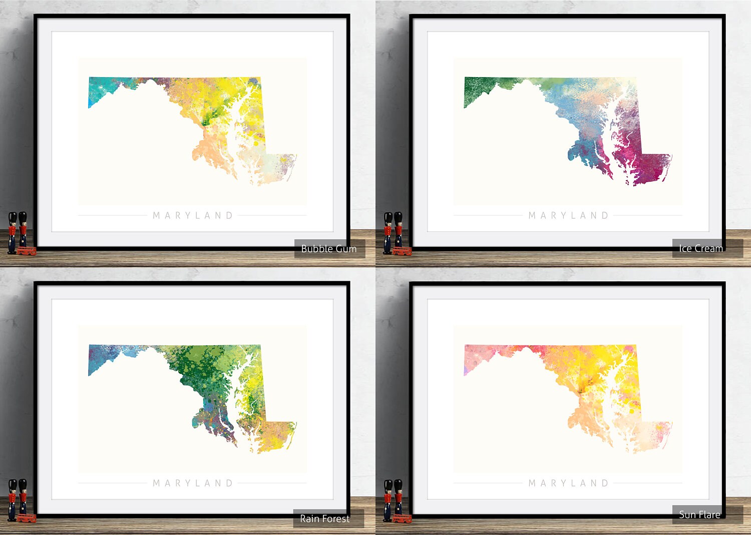 Maryland Map State Map of Maryland Art Print Watercolor | Etsy UK