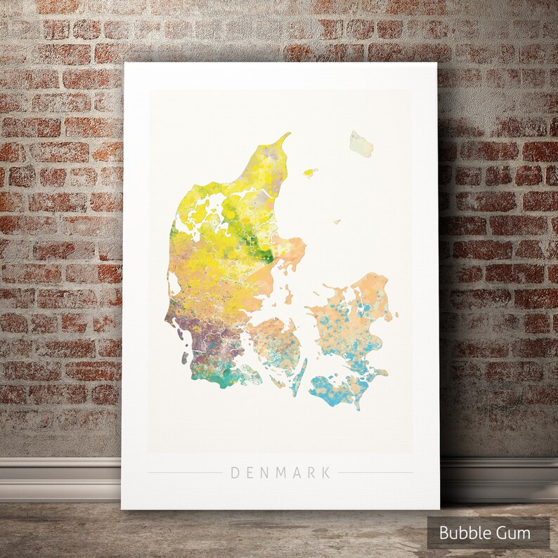 Denmark Map Country Map of Denmark Art Print Watercolor - Etsy