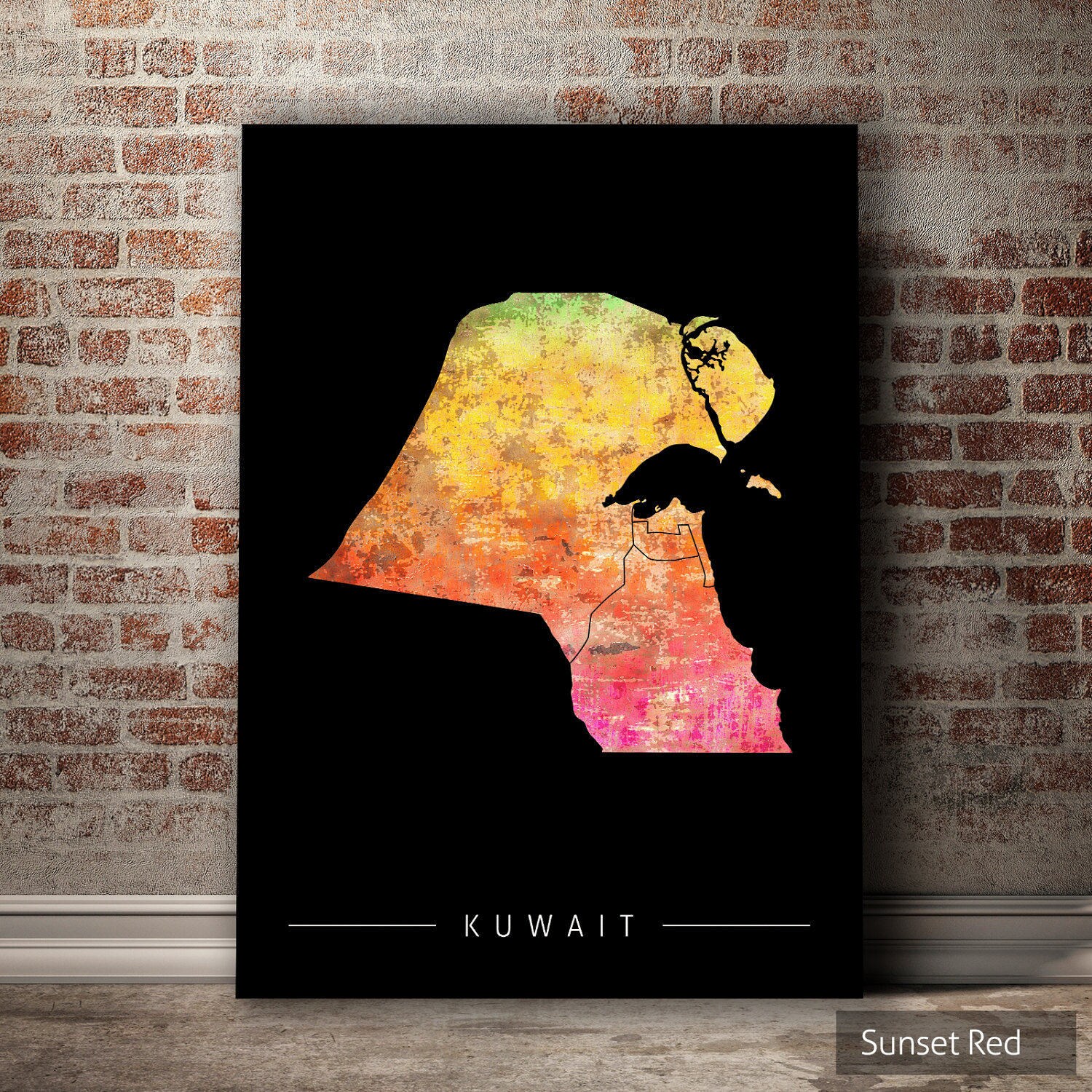 Kuwait Map - Country Map of Kuwait - Art Print Watercolor Illustration ...