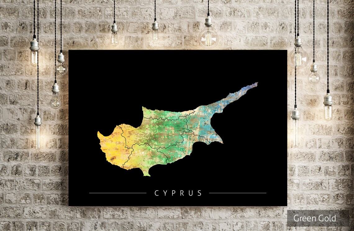 Cyprus Map Country Map of Cyprus Art Print Watercolor - Etsy