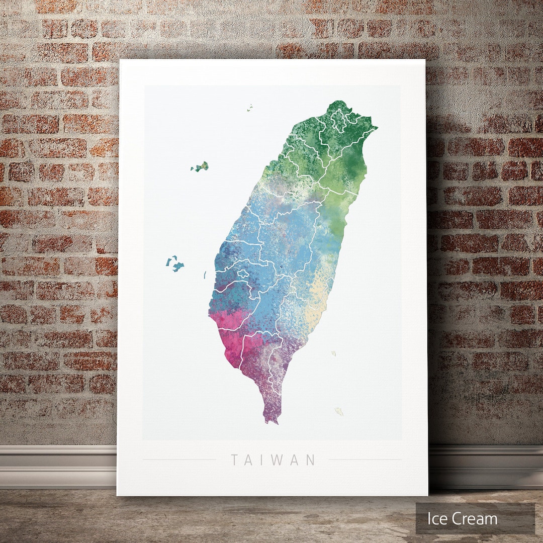 Taiwan Map - Country Map of Taiwan - Art Print Watercolor Illustration ...