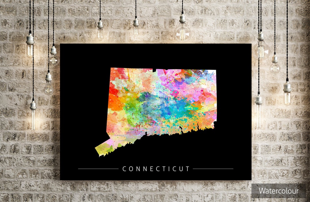 Connecticut Map State Map of Connecticut Art Print Watercolor ...