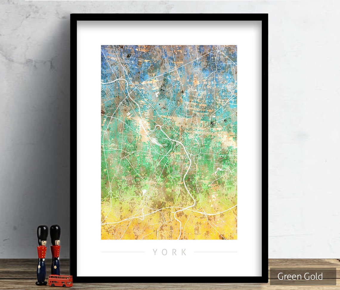 York Map - City Street Map of York, England - Art Print Watercolor ...
