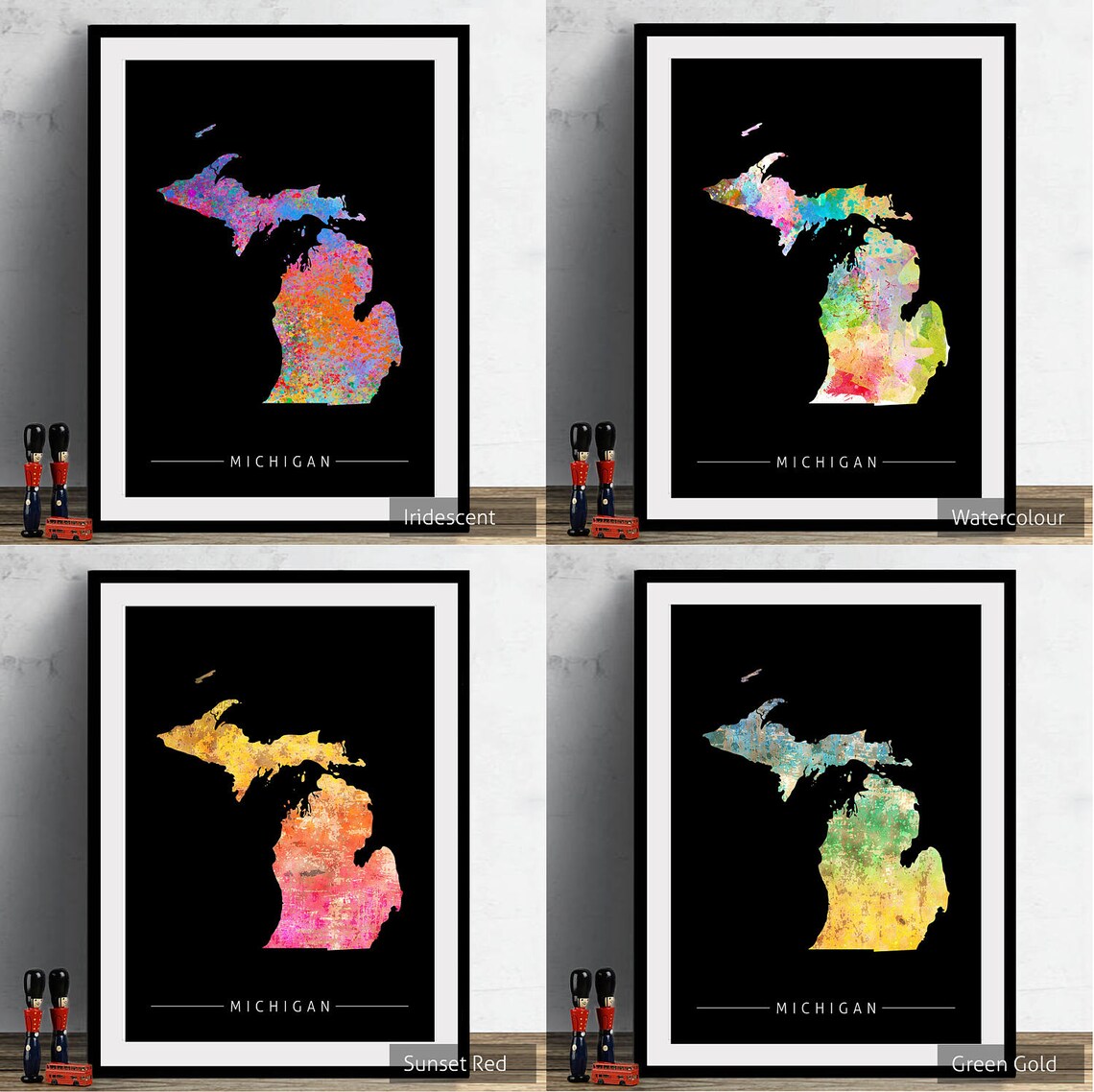 Michigan Map State Map of Michigan Art Print Watercolor | Etsy