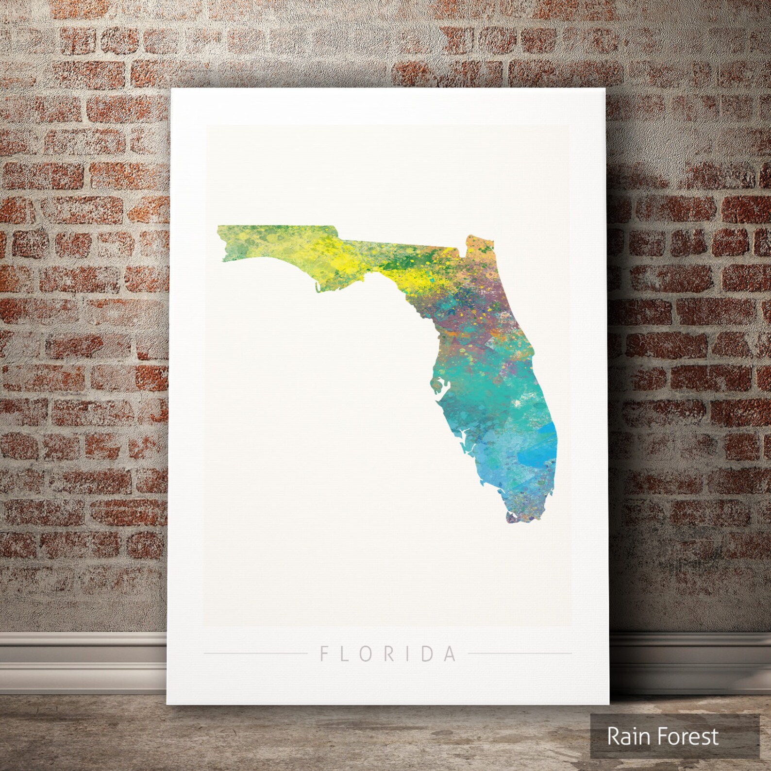 Florida Map State Map of Florida Art Print Watercolor - Etsy