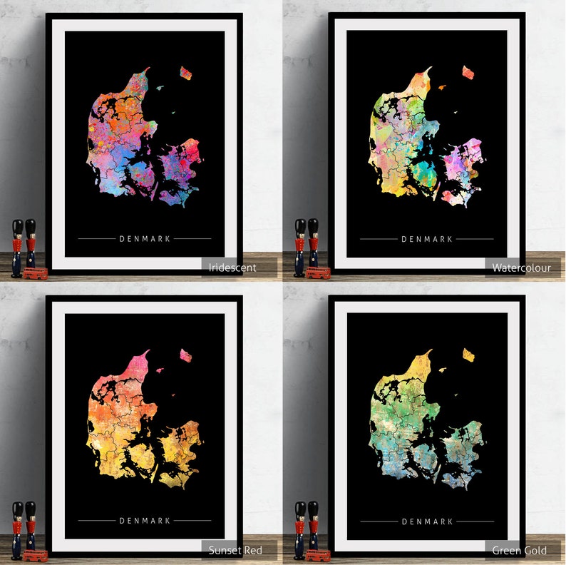 Denmark Map - Country Map of Denmark - Art Print Watercolor ...