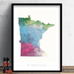 Minnesota Map State Map of Minnesota Art Print Watercolor Illustration ...