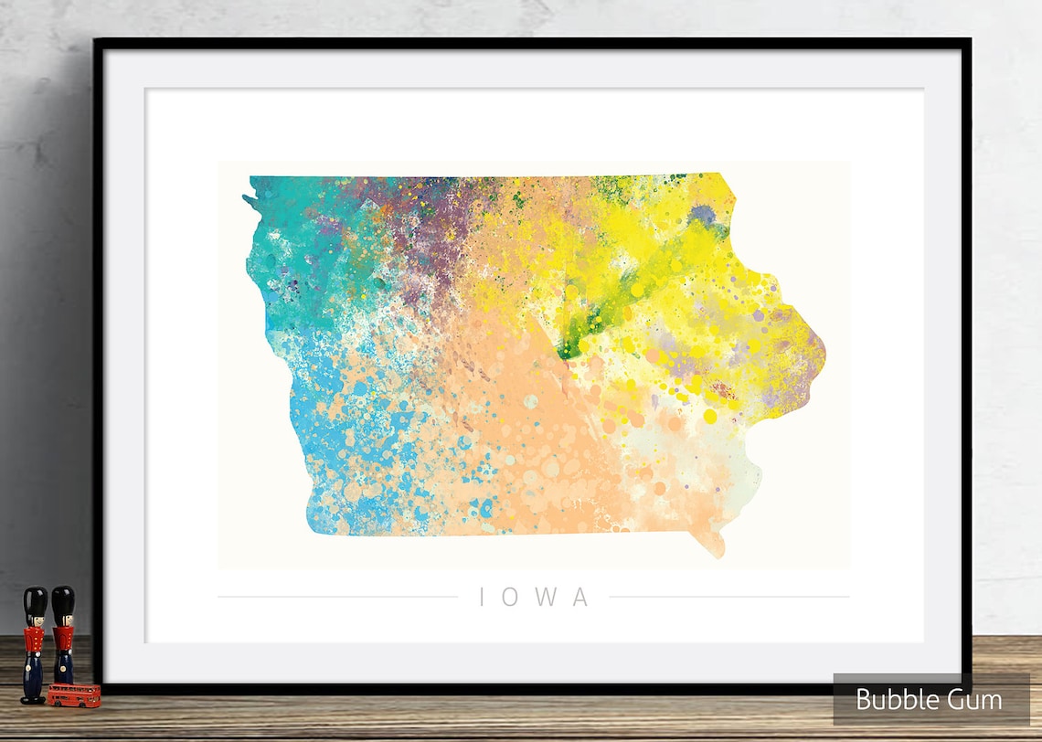 Iowa Map State Map of Iowa Art Print Watercolor - Etsy
