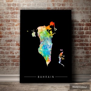 Bahrain Map - Country Map of Bahrain - Art Print Watercolor ...