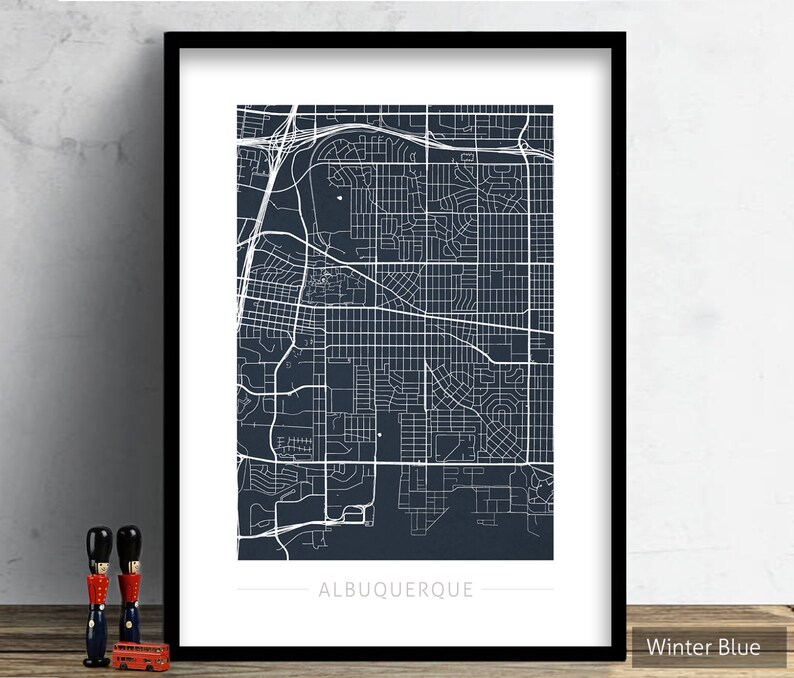 Albuquerque Map - Street Map of Albuquerque, New Mexico - Art Print ...